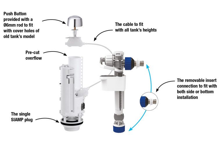 Universal 2 in 1 fill valve SIAMP for side or bottom connection